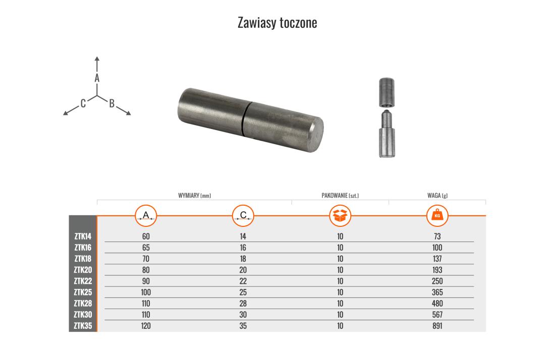 zawias toczony fi 20 mm ztk20 | AlleStandard